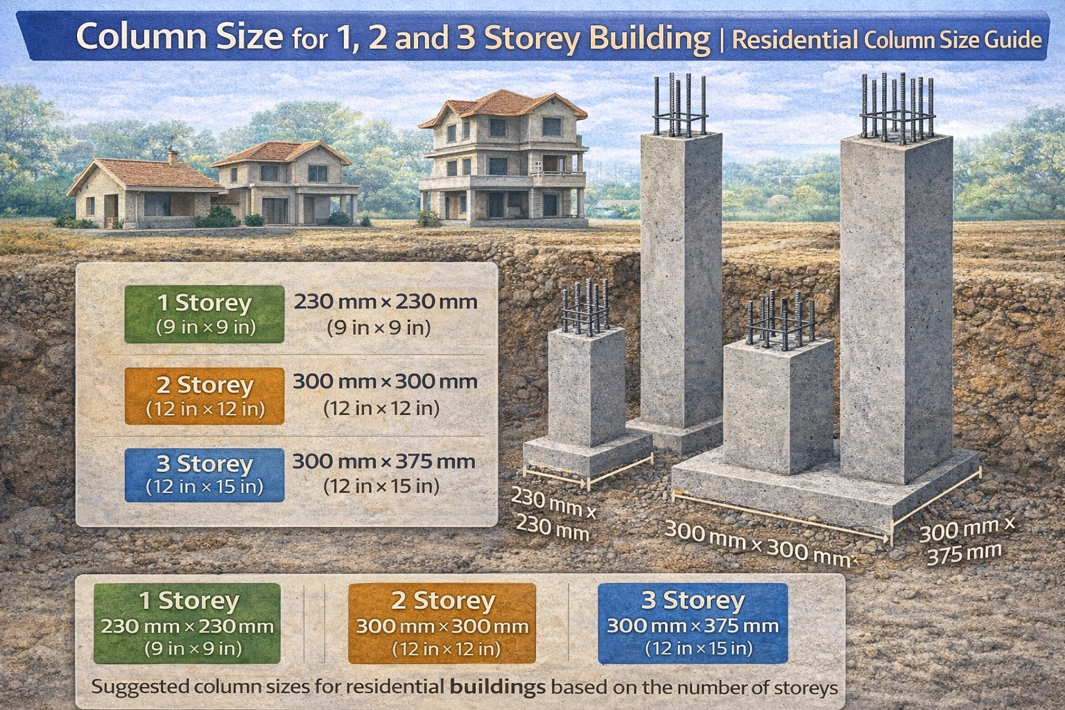Column Size for 1, 2 and 3 Storey Building | Residential Column Size ...