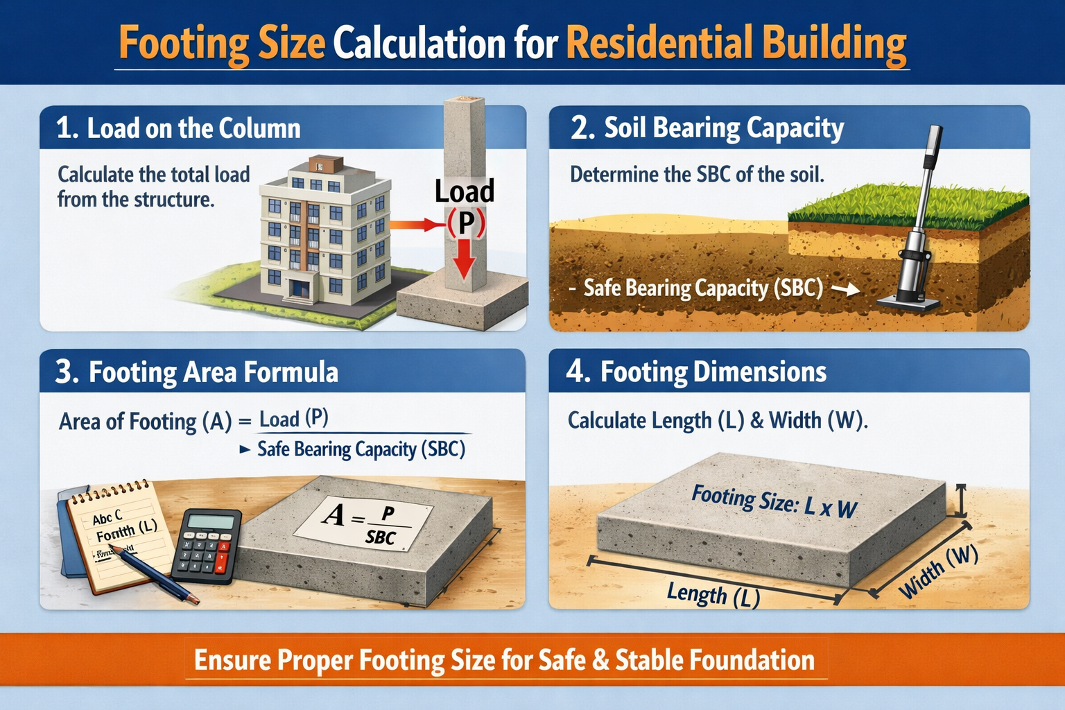 Footing Size Calculation for Residential Building – Step by Step ...